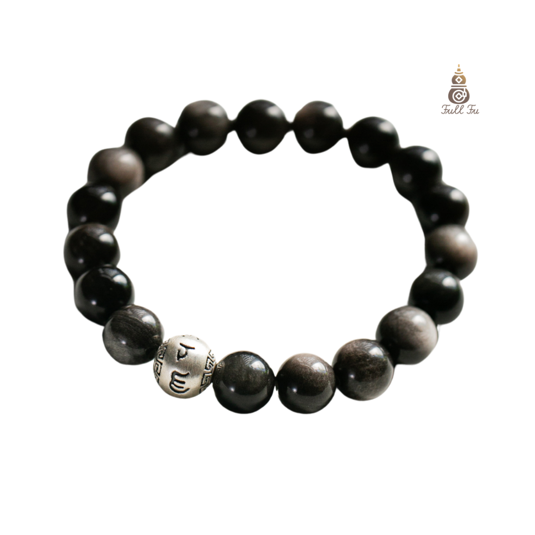 This silver obsidian bracelet allows you to bring your own protective ...
